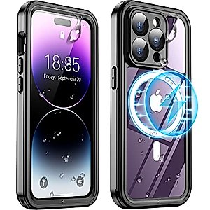 SPIDERCASE for iPhone 14 Pro Case Waterproof, Built-in 9H Tempered Glass Screen& Camera Lens Protector [Dustproof] [Military Dropproof][Compatible for Magsafe][IP68 Underwater] Case,Black/Clear