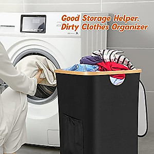 GLCONN Flip-Lid Laundry Hamper Tall Laundry Basket - Collapsible Laundry Bin Storage Basket - Large Hampers with Lid for Laundry, Toys, Clothes, Bedroom, Bathroom, Nursery, Closet - 105L, Black