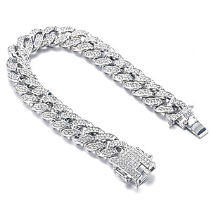 Halukakah Diamond Cuban Link Chain for Women 13.5MM Platinum White Gold Finish Bracelet 7",Full Cz Diamond Cut Prong Set,with Giftbox