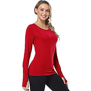 CADMUS Quick-Drying Running Long Sleeve Shirt for Women Workout Shirts,Black, Grey, Red,X-Large