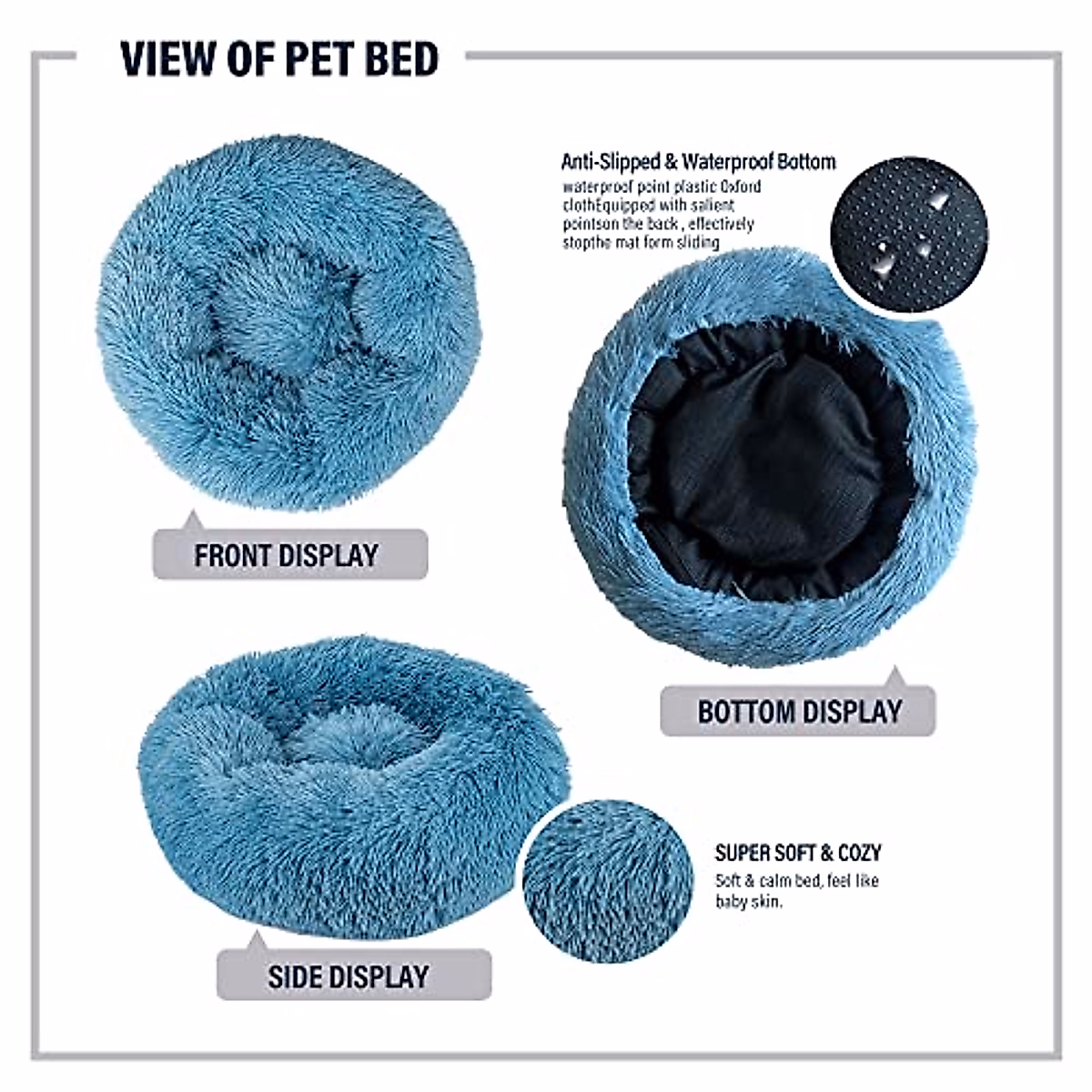 Labpepet Calming Dog Cat Beds Round Puppy Bed for Small Dogs Cat Washable, Donut Warm Pet Bed Fluffy and Soothing Plush Bed
