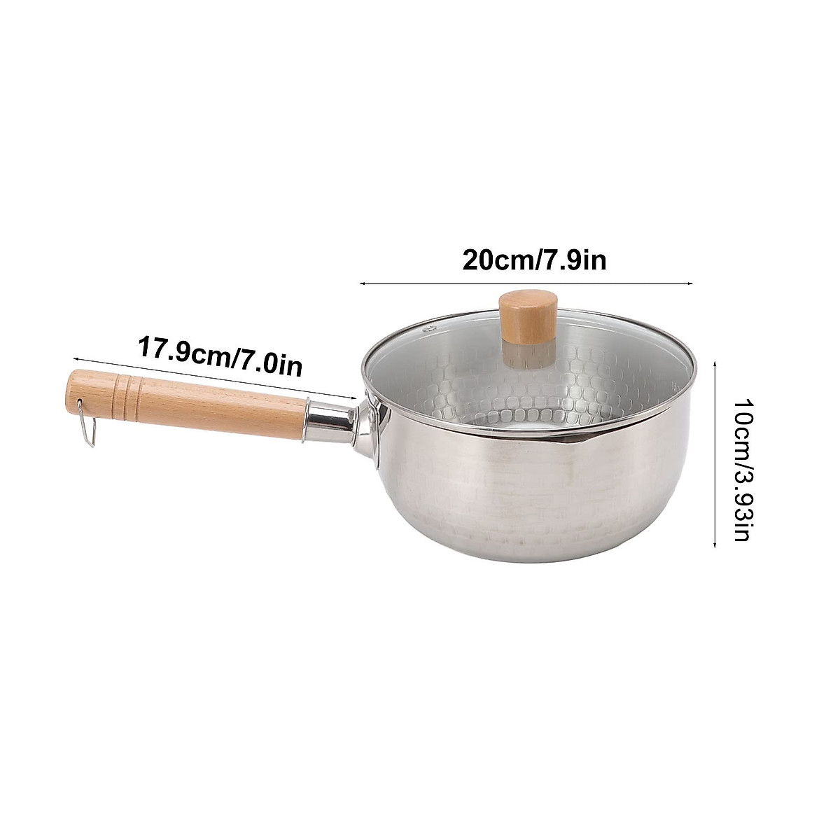 Japanese Saucepan Traditional Japanese Snow Pan Non Stick 20cm Diameter with Lid Wooden Handle Stainless Steel Milk Soup Pot for Home Kitchen