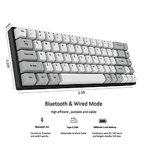 Akko 3068 Mini Mechanical Gaming Keyboard Bluetooth Wired Dual Mode Cherry MX Switch PBT Keycaps (Cherry MX Red)