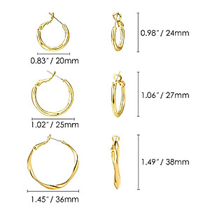 Hoop Earring Set: Thick Gold Oval Teardrop Sensitive Ear Jewelry Pack for Women Fashion Chunky Trendy Simple