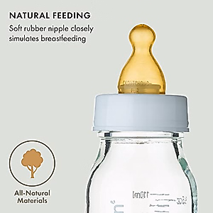 Natursutten Anti-Colic Glass Baby Bottle 2-Pack - 8 oz, 4 oz Bottles for Breastfeeding Babies - Newborn Bottles Set: Natural Rubber Slow-Flow Bottle Nipples, Seals, Valves, Baby Bottle Caps (4 Ounce)