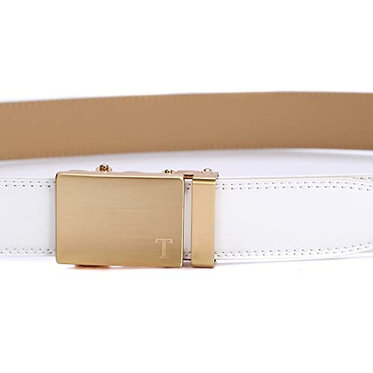 Tonywell White Belt Men, Ratchet Belt Leather Genuine 1.5 Inch Wide for Dress Pants & Jeans