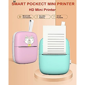 Mini Printer Portable, Pocket Thermal Printer with 5 Rolls Paper Compatible with iOS Android, Bluetooth Wireless Smart Printer for Learning Assistance, Study Notes, Work, Fun, Label List Note