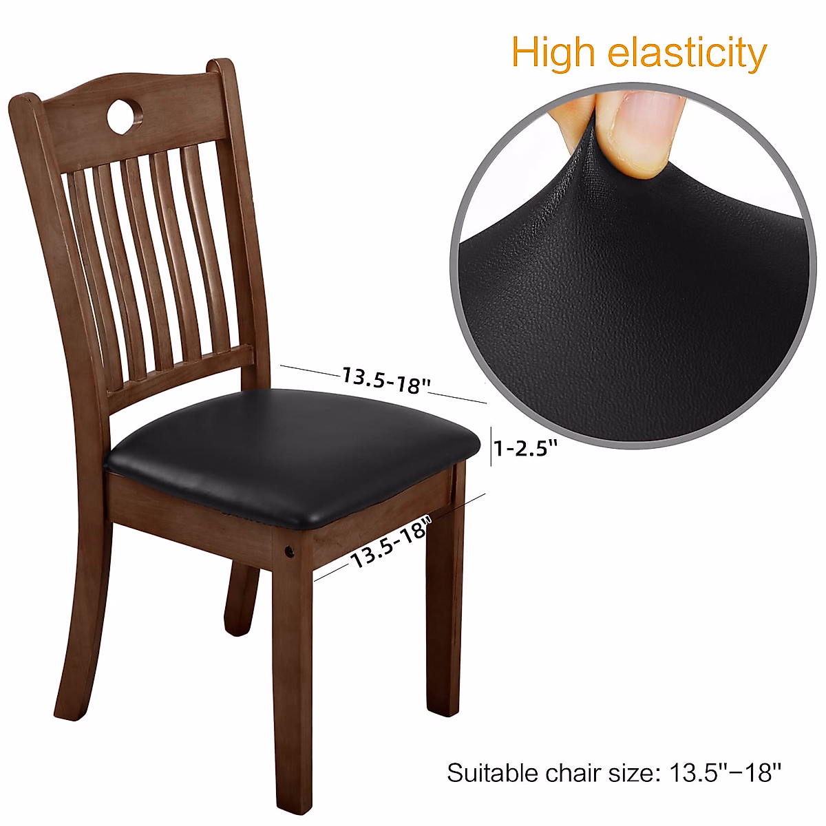 YISUN Chair Seat Covers Set of 6, Pu Leather Waterproof Dining Room Chair Covers, Stretch Chair Cover for Dining Room Chair Protector Slipcover for Kitchen, Hotel (Pu Black, 6)