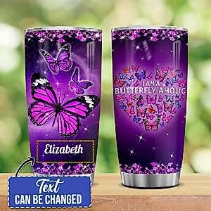 Wassmin Butterfly Tumbler Personalized Gift Stuff For Women Girls Lady Mom Custom Name Jewelry Drawings Style Tumblers 20oz 30oz Coffee Travel Mug Birthday Christmas Customized Cup Gifts (Purple)