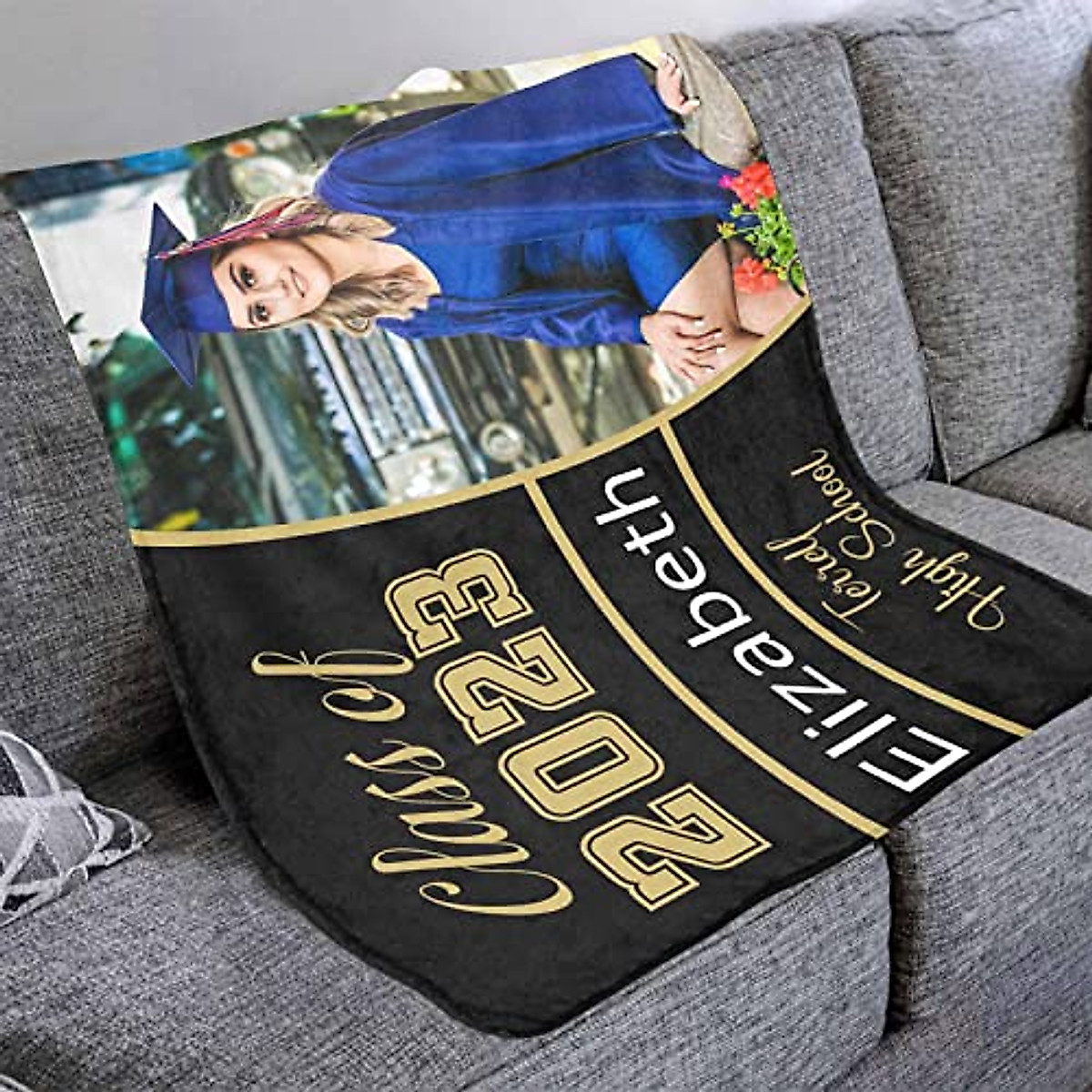 FunStudio Personalized Graduation Blankets with Photo Class of 2023 Seniors Custom Name Graduates Throw Blanket Made in USA Customized Graduation Gifts for Her Him Boys Girls Men Women