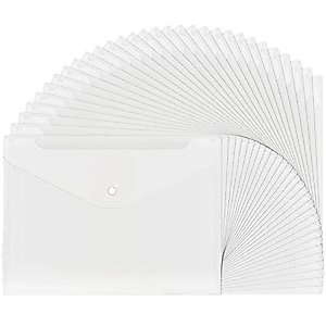 EOOUT 30pcs Plastic Envelopes, Clear Reusable Poly Envelope Waterproof File Folder with Snap Button, US Letter, A4 Size, for School Office Supplies