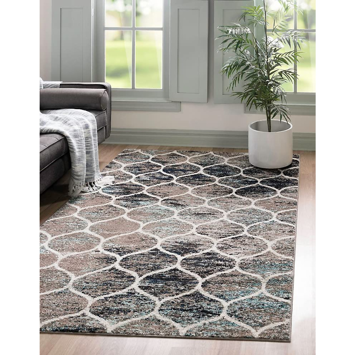 Unique Loom Trellis Frieze Collection Area Rug - Rounded (8' x 10', Blue Multi/ Ivory)