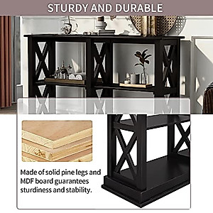 Lifeand 3-Tier Open Storage Spaces and “X” Legs, Narrow Sofa Entry Living Room Console Table, Black