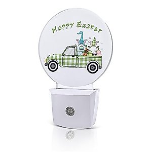 Night Light Plug into Wall, LED Nightlights Happy Easter Green Plaid Truck Pull Gnomes and Eggs Small Nightlight Auto Dusk-to-Dawn Sensor Lamp LED Night Lights for Kid's Bedroom, Bathroom