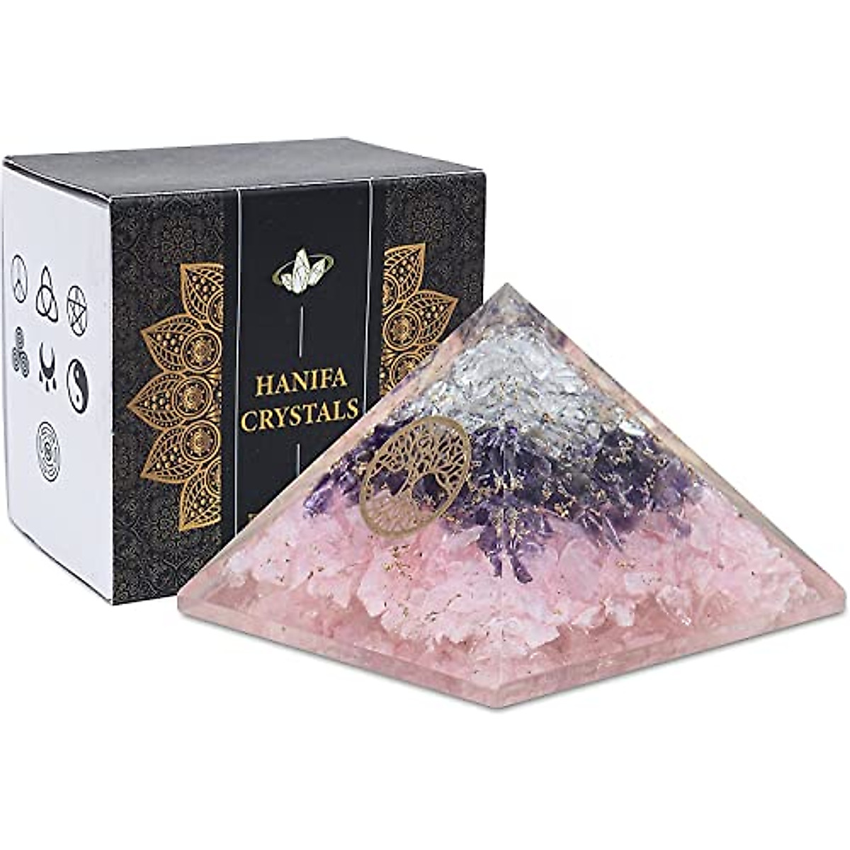 Rose Quartz Orgone Pyramid with Mix Healing Crystal for E-Energy Protection - Release Negative Energy - Positive Energy Generator - Reiki Charged Chakra Balance Orgonite Crystals - Meditation Pyramid