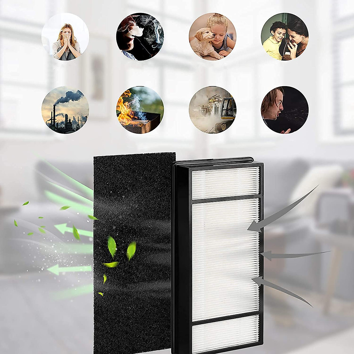 KEYJINIU 4 Pack HRF-H1 HRF-H2 / Filter (H) + 8 Pack Carbon Pre Filter Compatible with Honeywell HPA060, HPA160, HPA050, HPA150, HHT055, HHT155