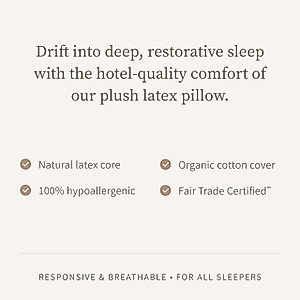 Saatva Latex Pillow - High Loft (6" - 7”) - Hypoallergenic Pillow with Shredded Latex Core - Breathable - Machine Washable Organic Cotton Cover - Queen (28"x16") 1 Pack