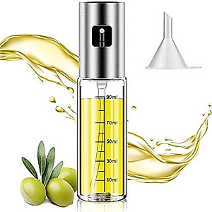 FINECE Oil Sprayer for Cooking, 100ml Olive Oil Sprayer Mister for Air Fryers, Oil Spray Bottle, Vinegar Soy Sauce Dispenser, Oil Mister with Stainless Steel Cap, for Baking Roasting Frying Use