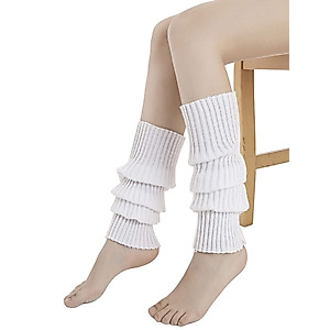 Sarfel Leg Warmers for Women 80s Ribbed Knit Leg Warmer Custume Womens Leg Warmers Sports Party Accessories White