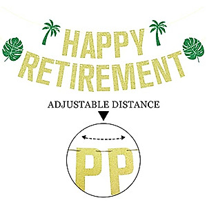 Happy Retirement Banner Gold Glitter - Retirement Party Decorations Palm leaves Decor, Farewell Party Cake Decor, Tropical Retirement Decor, Happy Retirement Party Decorations