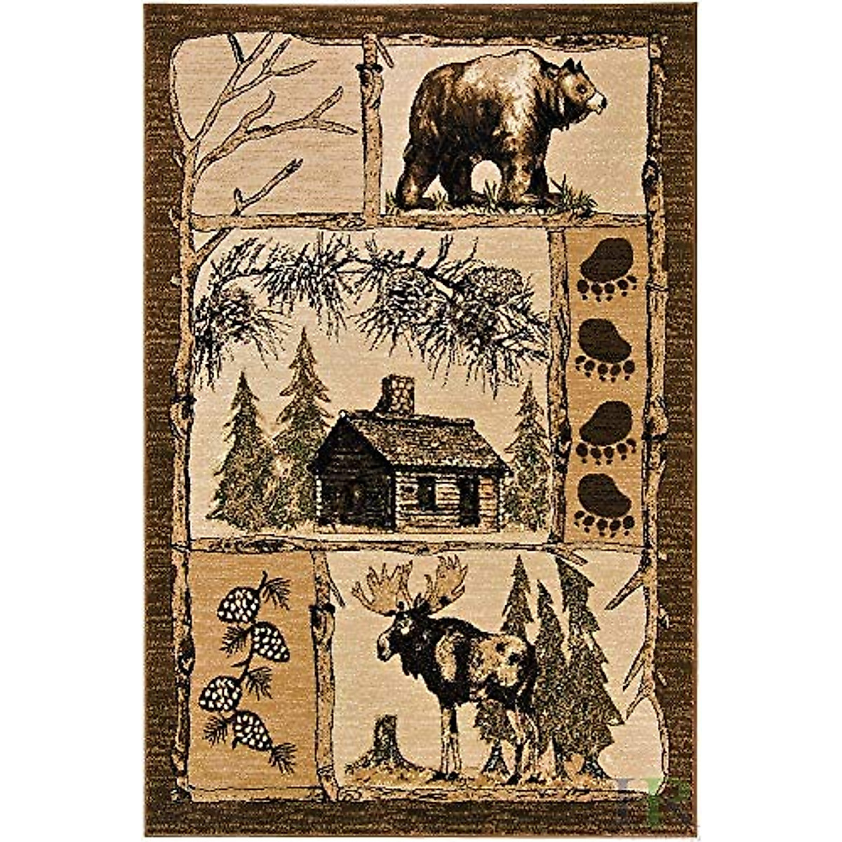 HR Cabin Rug–Lodge, Cabin Nature and Animals Area Rug–Modern Geometric Design Cabin Area Rug–Abstract, Multicolor Design– Moose/Bear/Lodge/Nature