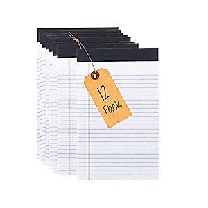1InTheOffice Jr Legal Pads,Small Legal Notepads, 5" x 8", Narrow Ruled Note Pad, White, 50 Sheets/Pad, 12 Pads/Pack
