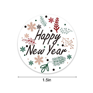 1000 Pieces Happy New Year Floral Stickers Waterproof New Year Labels for Party Favors, Goodie Bag Fillers, Holiday Decorations