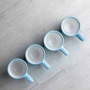 City to Cottage Handmade Light Sky Blue and White Polka Dot Ceramic 2oz/60ml | Espresso Cup Set of 4, Unique Designer Pottery for Coffee Lovers