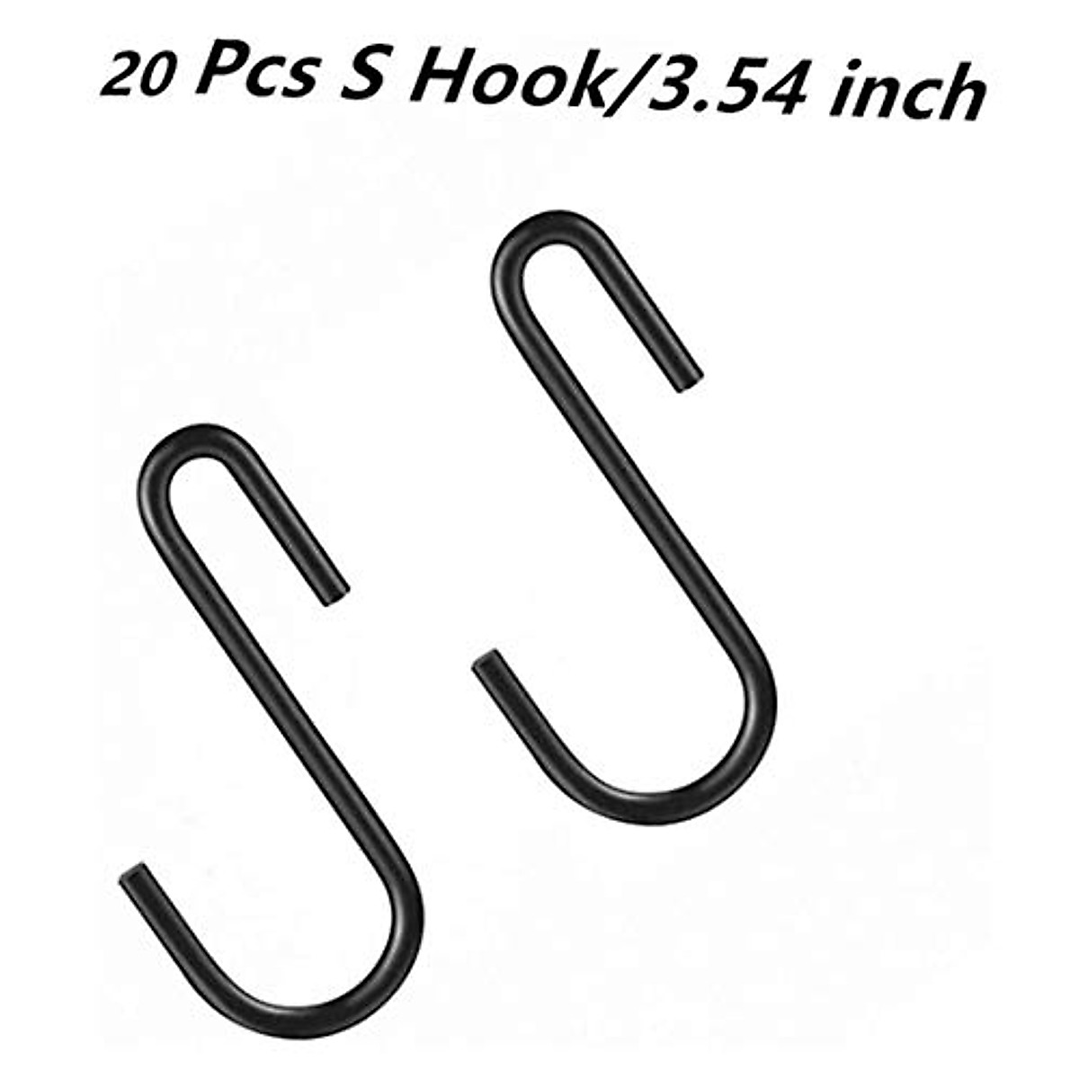 BfyBest 20 Pack Heavy Duty S Hooks Black S Shaped Hooks Hanging Hangers Hooks for Kitchen, Bathroom, Bedroom and Office: Pan, Pot, Coat, Bag, Plants 20 Pack/S Hook/Black/3.54 inch)