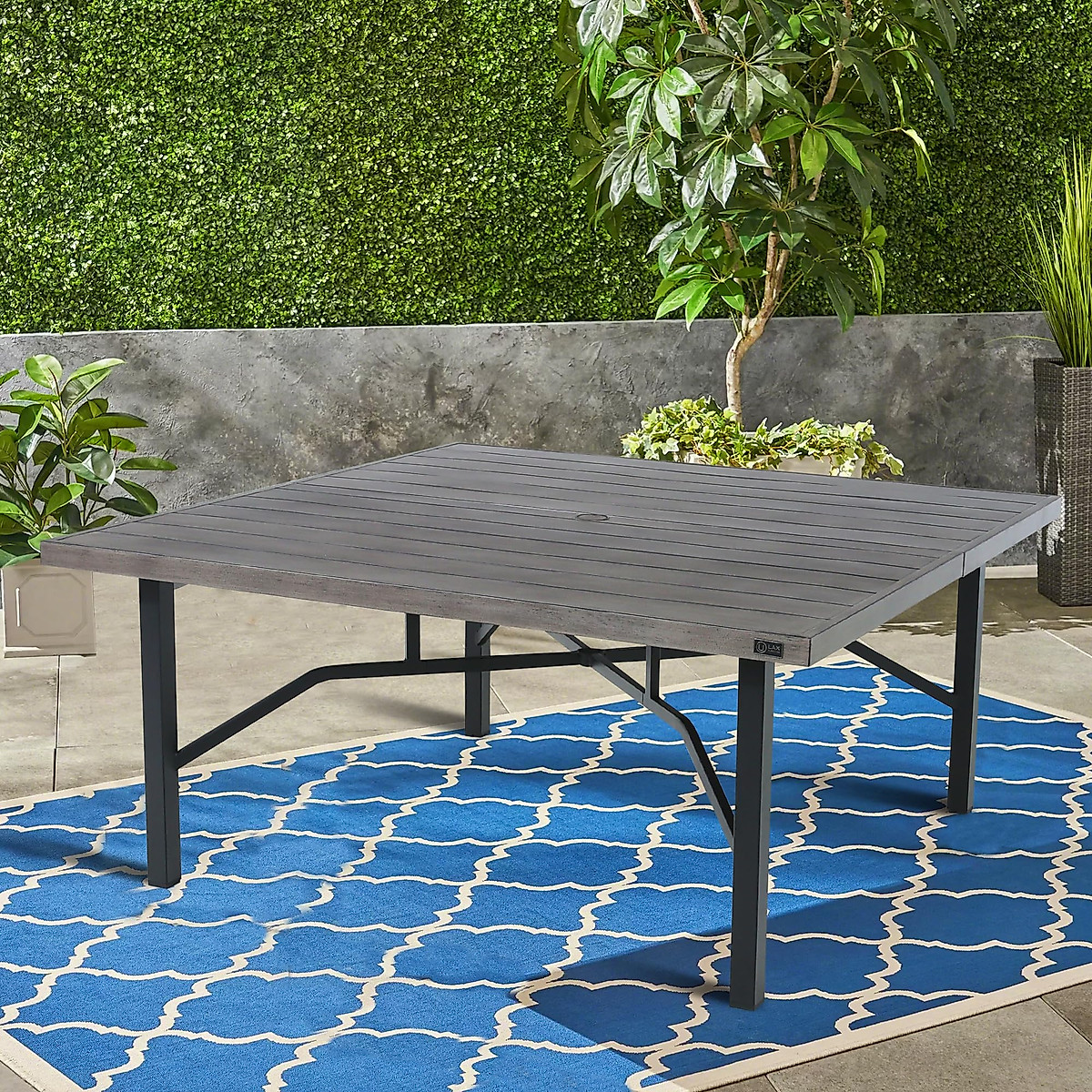 Ulax furniture 63 Inch Aluminum Outdoor Dining Table, 8-Person Patio Square Table with Umbrella Hole, Metal Legs & Adjustable Foot Pads