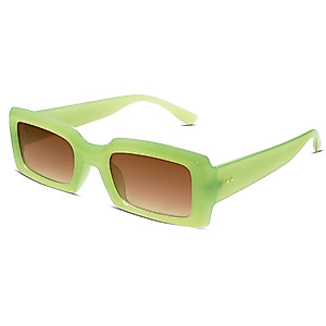 Allarallvr Trendy Rectangle Sunglasses for Women Men Vintage 90's Square Shades Thick Frame Nude Sunnies Sunglasses AR82002, Green