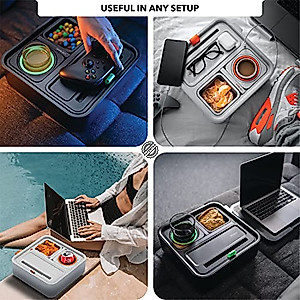 CouchConsole Original Tray - Drinks & Snacks Sofa Caddy with Armrest, Table with Phone Stand- TV Remote Control Storage and Organizer - for Living Rooms, RV, and Cars, Black/Gray