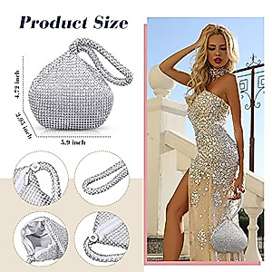 Weewooday Clutch Purses for Women Wedding 2 Pieces Rhinestone Evening Triangle Bling Handbag Cell Phone Crossbody Bag (Silver)