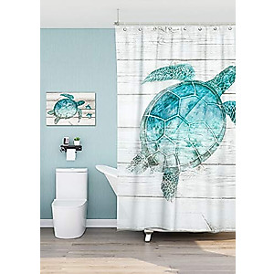 SUMGAR Blue Ocean Shower Curtain for Bathroom Coastal Beach Decoration Teal Sea Turtle Curtain Set with Hooks, 72 x 72 inch