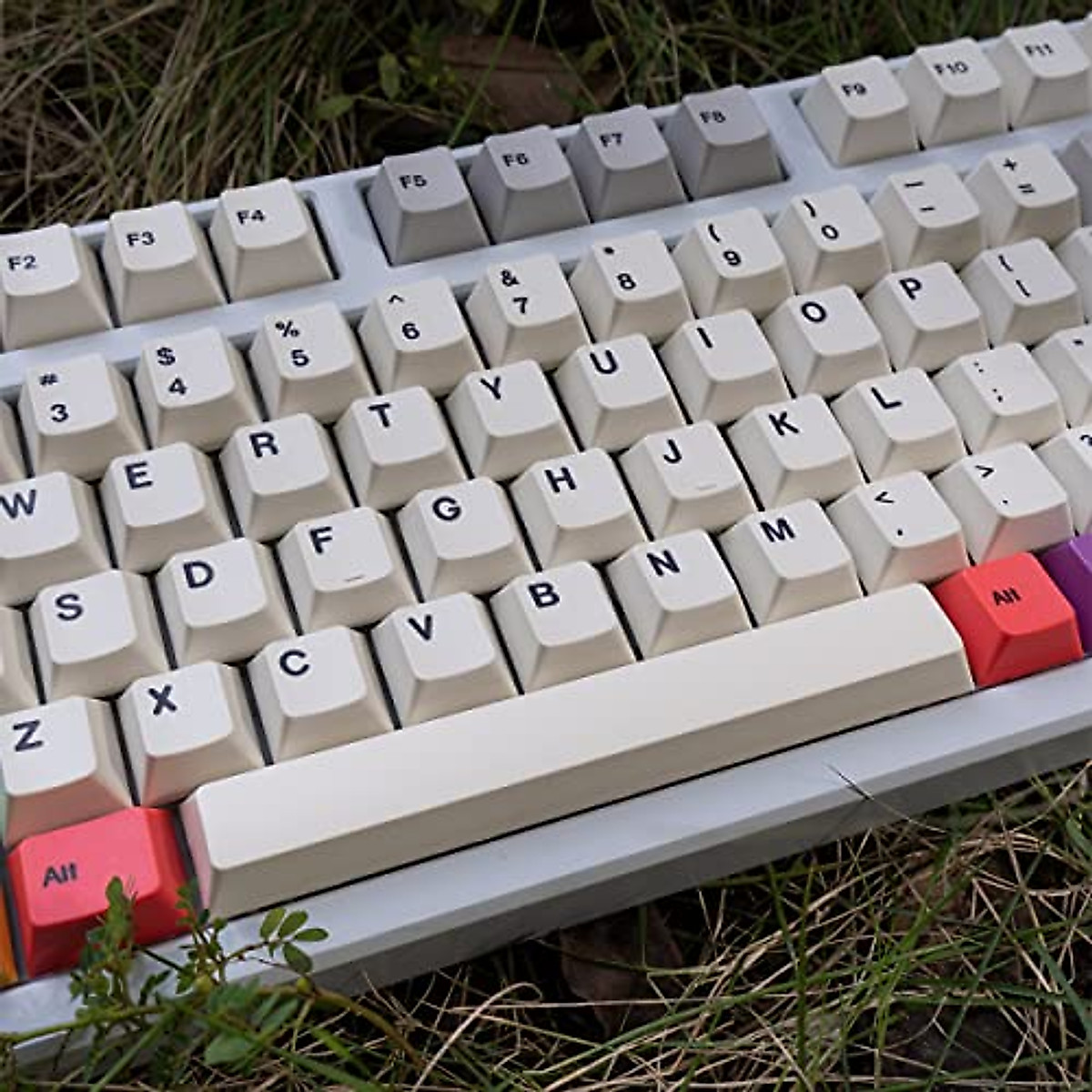 PBT Grey White Keycaps Set Cherry Profile 141 Keys Custom Dye-Sub Keyboard Keycaps for 60% 65% 70% 100% Cherry Gateron MX Switches Mechanical Keyboards