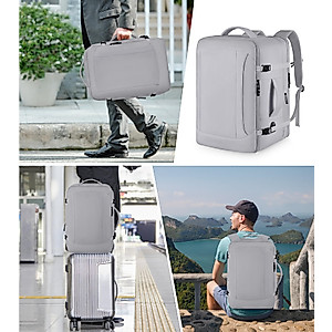 TOTWO Travel Backpack for Men, 45L Large Backpack, Carry On Backpack, Flight Approved Water Resistant Expandable Overnight Hiking Luggage Daypack Suitcase 17 Inch Laptop Bag, Gift for Travelers, Grey