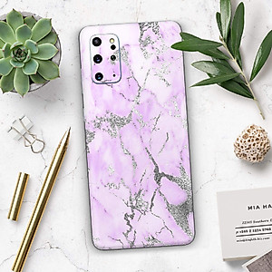 DesignSkinz Purple Marble & Digital Silver Foil V8 Protective Vinyl Decal Wrap Skin Cover Compatible with The Samsung Galaxy S20 (Screen Trim & Back Glass Skin)
