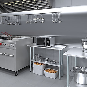 AmGood 48" Long x 14" Deep Stainless Steel Work Table with 1.5" Backsplash | Metal Kitchen Food Prep Table | NSF