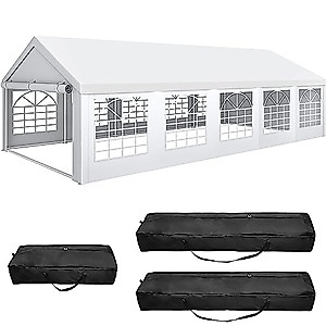 DWVO 16x32 ft Outdoor Heavy Duty Party Tent Wedding Event Shelters Upgraded Galvanized Canopy with Large White Roof, Removable Sidewalls & Storage Bags