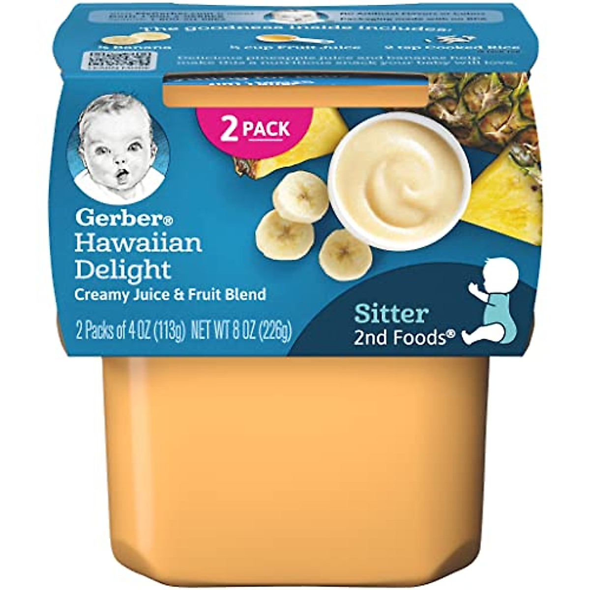 Gerber 2nd Foods Baby Food Tubs, Hawaiian Delight, Creamy Juice & Fruit Blend, 4-Ounce Tubs, 2 CT Per Pack (Pack of 8)
