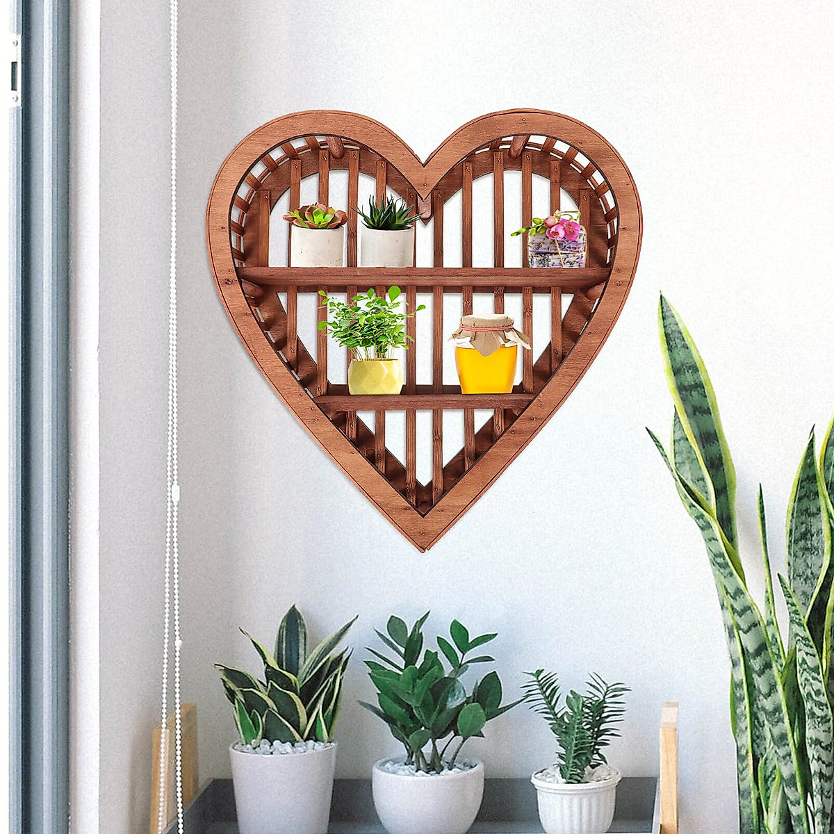 Uonlytech Decorate Decor Wooden Heart Display Shelf Heart Shelf for Hanging Wall Heart Shape Shelf Heart Shape Display Shelf Wood Heart Display Shelf Wall Heart Shelf Heart-Shaped Frame