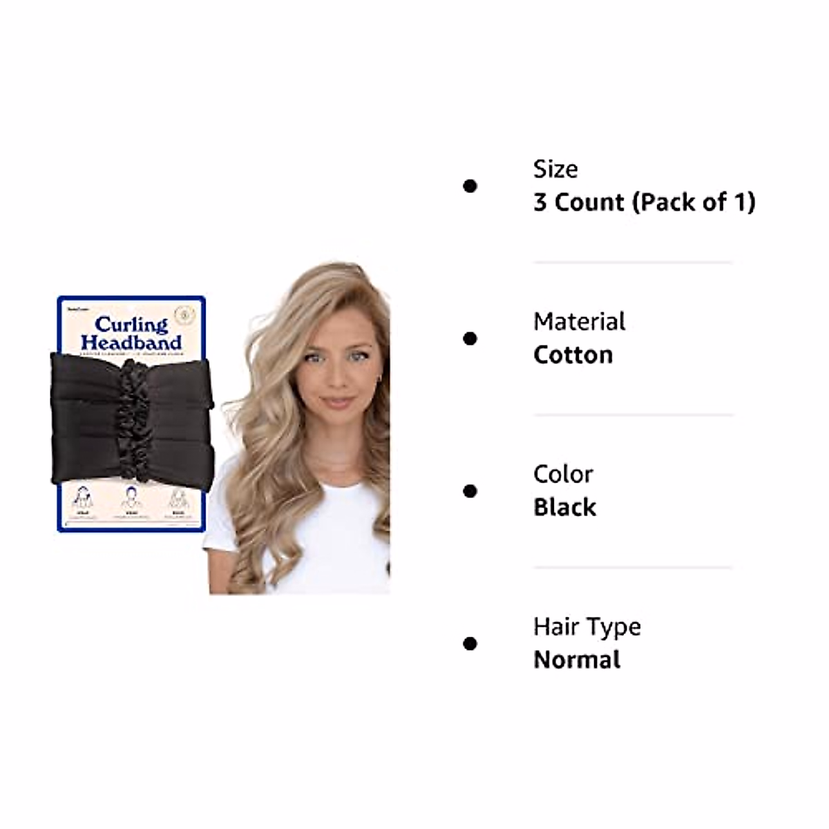 RobeCurls Heatless Hair Curler Set - Satin Curling Headband for Natural, No-Heat Curls - Sleep in Overnight Styling Tool with 2 Scrunchies for Women - Easy and Gentle on Hair (Black)