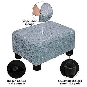 CAROLMADE Small Foot Stool Ottoman 15.4" Footstool with Legs Under Desk Footrest for Living Room Bedroom and Office, Soft Blue