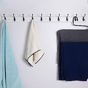 Dseap Coat Rack Wall Mounted: 10-Hooks, 16" Hole to Hole, 38-1/4" Long, Wood Coat Hooks Wall Mounted, Hook Rack, Hook Rail, Hooks for Hanging Coats, White & Black