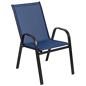 Flash Furniture Brazos Series Outdoor Stackable Patio Chairs with Flex Comfort Material, Stacking Outdoor Modern Sling Patio Chairs, Set of 4, Navy