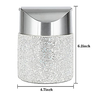 KEYPOWER Bling Rhinestone Mini Trash Can Tiny Waste Can with Swing Lid Stainless Steel,Suitable for Countertop,Car,Table Desk(White)