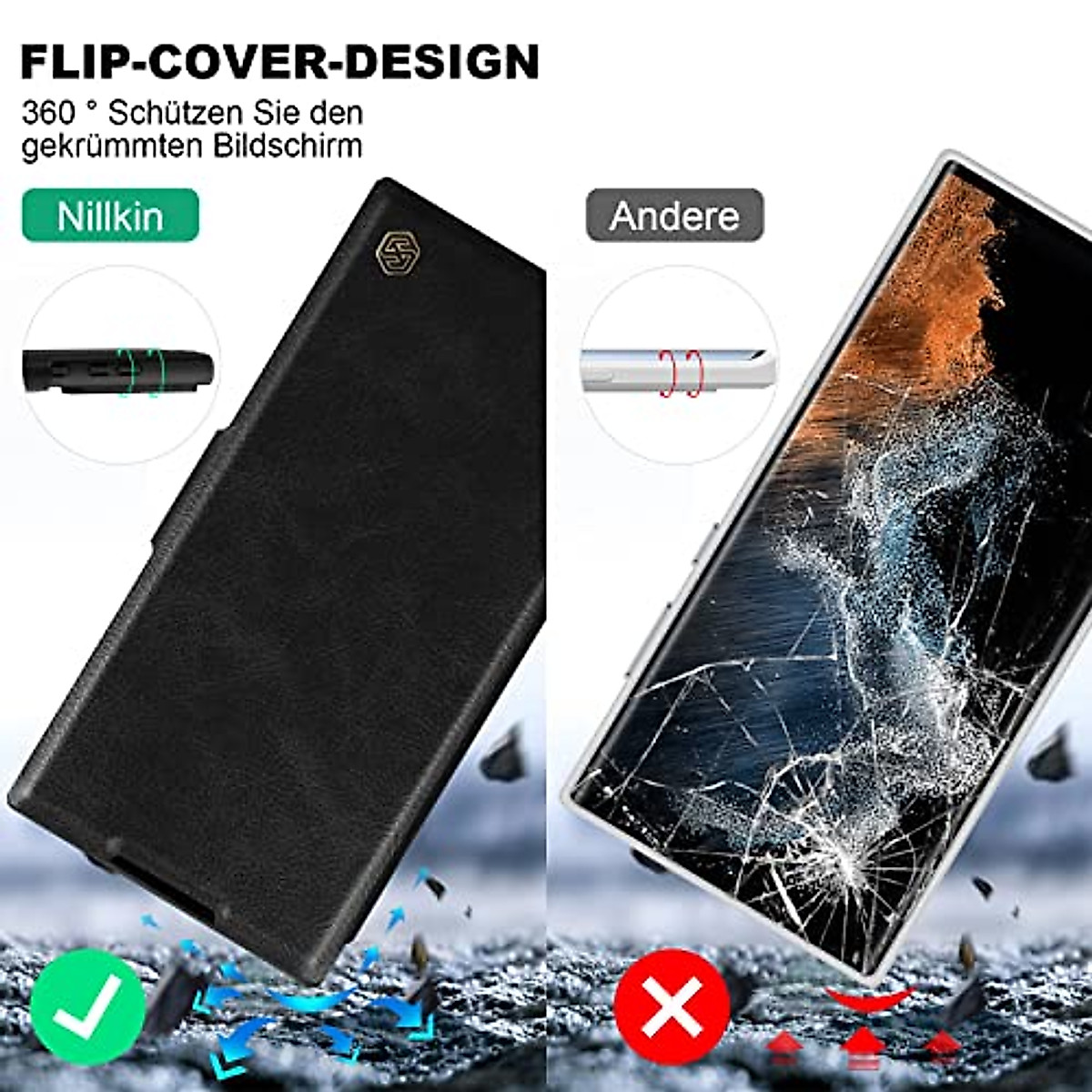 Nillkin for Samsung Galaxy S23 Ultra Wallet Case with Card Holder and Camera Cover, PU Leather Case with Magnetic Flip Cover, Card Slot, Slide Camera Protection (6.8 inch) - Black