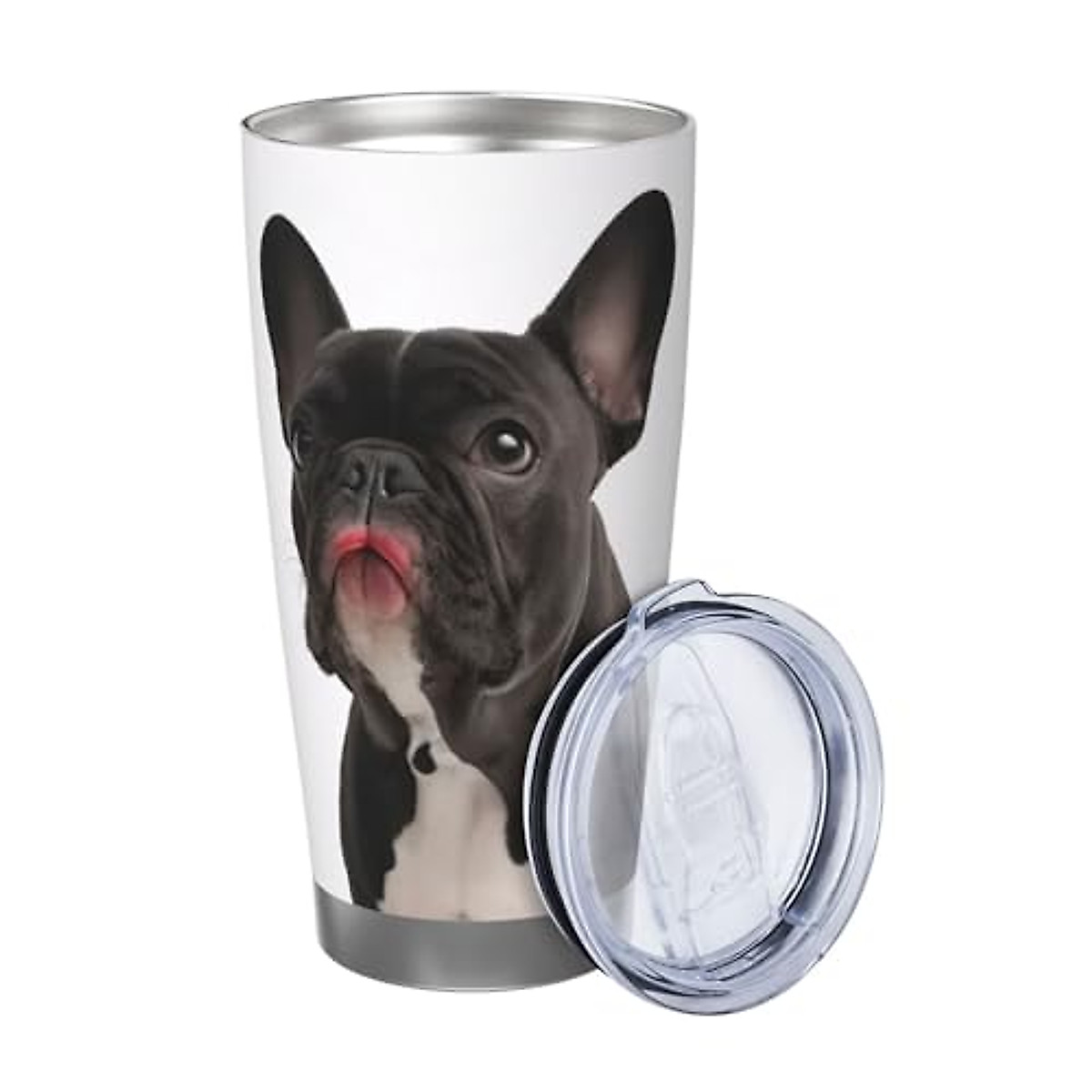 NHJKLWQSZ French Bulldog 20oz Stainless Steel Tumbler With Lid And Straw, Double Wall Vacuum Insulated Coffee Mug Travel Cups Leak-Proof Lid For Hot And Cold Drinks, Metal Straws And Brush