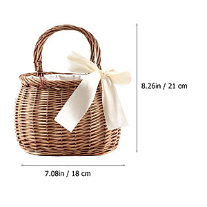 LIOOBO Rattan Woven Bag with Bow, Boho Style Beach Bag Flower Basket - Straw Bags Handle Wicker Baskets Handbags