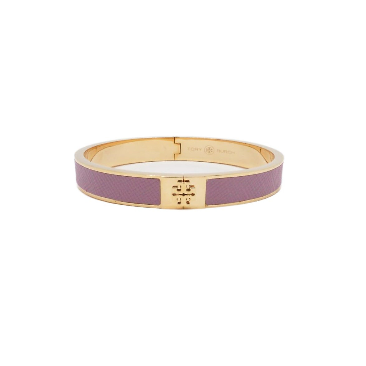 Tory Burch 145435 Tory Gold Tone/Freesia Purple Slim Leather Inlay Women's Cuff Bracelet Size Medium